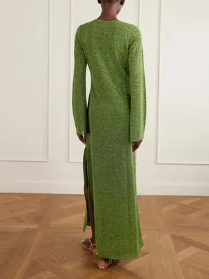 Oseree Lumière Metallic Stretch-knit Kaftan - Green