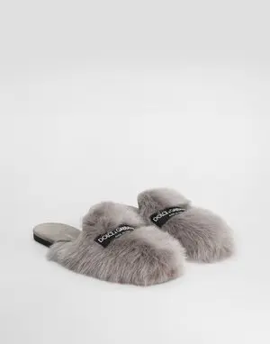 Dolce & Gabbana Shearling And Suede Slippers - Grey