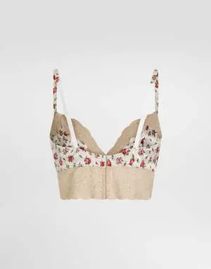 Dolce & Gabbana Small Rose-print Satin And Lace Bra