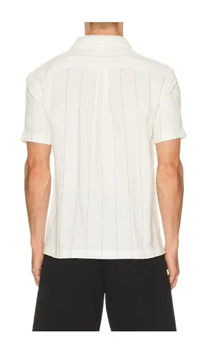FAIR HARBOR Oasis Textured Short Sleeve Shirt In Cream - Shell Stripe