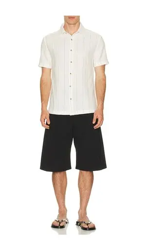 FAIR HARBOR Oasis Textured Short Sleeve Shirt In Cream - Shell Stripe