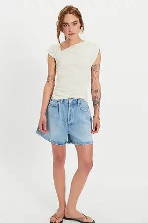 AGOLDE Rhoda Pleated Denim Shorts - Raft