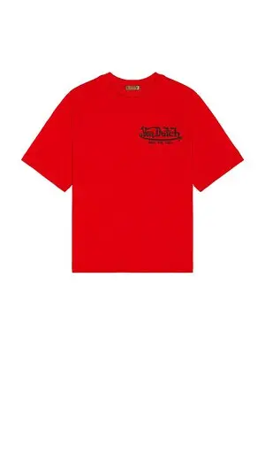 VON DUTCH Embroidered Logo Boxy Crop Tee In Red - Salsa