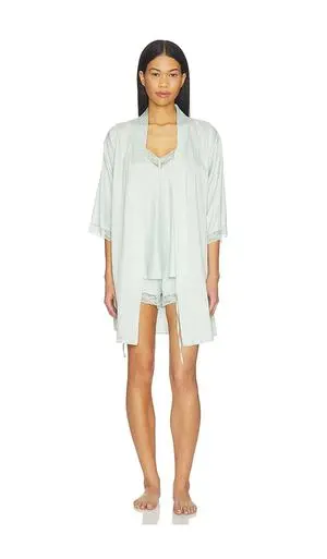 Flora Nikrooz Sonia Travel Set Solid Wrap And Cami Set With Lace In Mint - Celadon