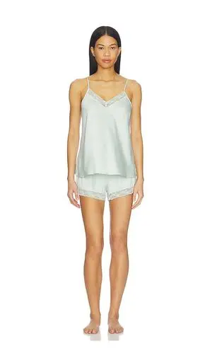 Flora Nikrooz Sonia Travel Set Solid Wrap And Cami Set With Lace In Mint - Celadon