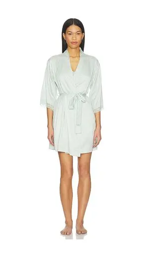 Flora Nikrooz Sonia Travel Set Solid Wrap And Cami Set With Lace In Mint - Celadon