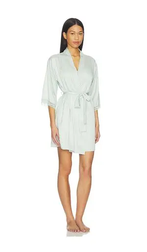 Flora Nikrooz Sonia Travel Set Solid Wrap And Cami Set With Lace In Mint - Celadon