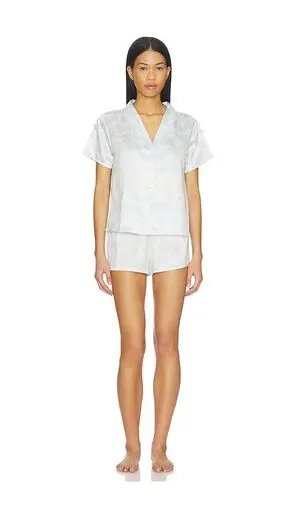 Flora Nikrooz Odessa Charm Shawl Collar Pajama Set With Bows In Baby - Blue