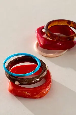 Free People Mixed Bangle Bracelet Set - Blue/lava/clementine