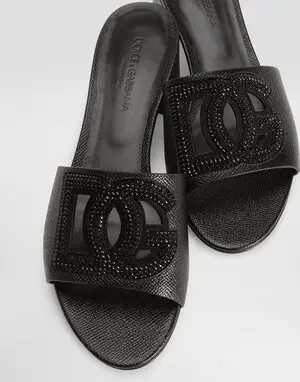 Dolce & Gabbana Dauphine Calfskin And Suede Mule With Rhinestones - Black