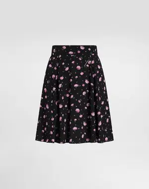 Dolce & Gabbana Carnations-print Silk Canvas Flared Skirt