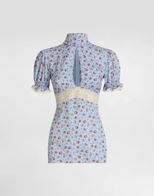 Dolce & Gabbana Rose-print Charmeuse Top - Multicolor