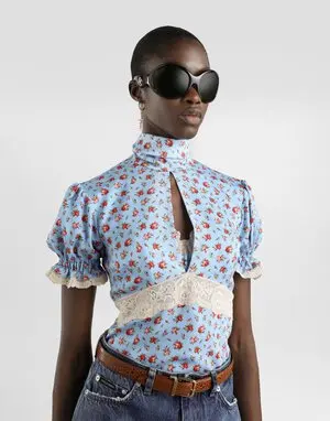 Dolce & Gabbana Rose-print Charmeuse Top - Multicolor