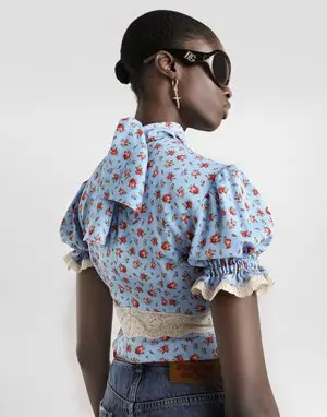 Dolce & Gabbana Rose-print Charmeuse Top - Multicolor
