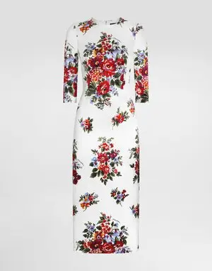 Dolce & Gabbana Flower Bouquet-print Satin Sheath Dress - Multicolor