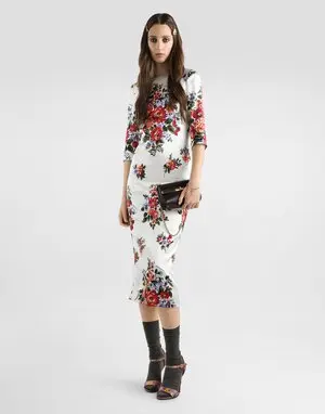 Dolce & Gabbana Flower Bouquet-print Satin Sheath Dress - Multicolor