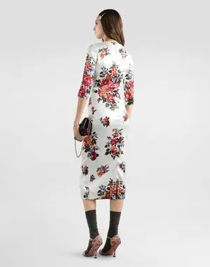 Dolce & Gabbana Flower Bouquet-print Satin Sheath Dress - Multicolor