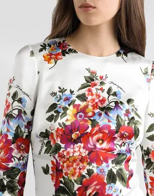 Dolce & Gabbana Flower Bouquet-print Satin Sheath Dress - Multicolor