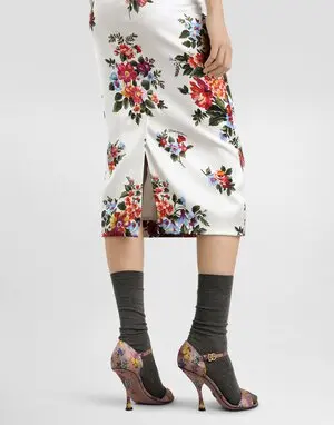 Dolce & Gabbana Flower Bouquet-print Satin Sheath Dress - Multicolor