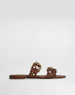 Dolce & Gabbana Cowhide Embellished Flat Slippers