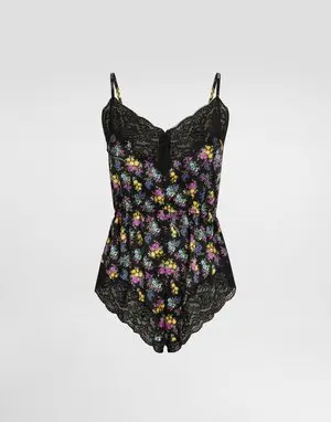 Dolce & Gabbana Floral-print Satin And Lace Bodysuit