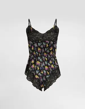 Dolce & Gabbana Floral-print Satin And Lace Bodysuit