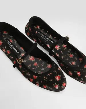 Dolce & Gabbana Satin Ballet Flats With Roses Print - Multicolor