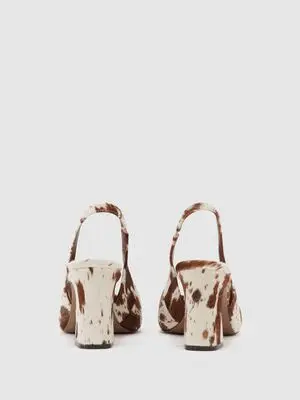 REISS Lorena Leather Cow-print Slingback Court Shoes - Brown