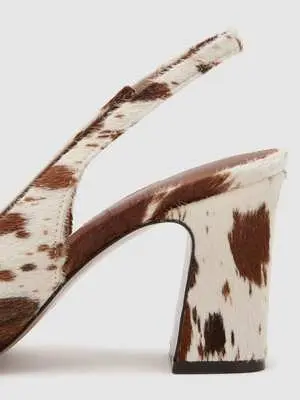 REISS Lorena Leather Cow-print Slingback Court Shoes - Brown