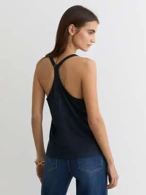 REISS Lidie Linen Racer-back Vest - Navy
