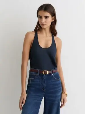 REISS Lidie Linen Racer-back Vest - Navy