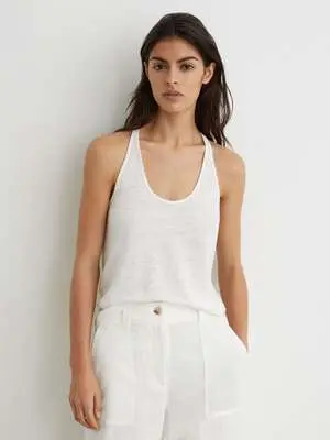 REISS Lidie Linen Racer-back Vest - White