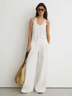 REISS Lidie Linen Racer-back Vest - White