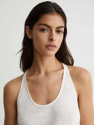 REISS Lidie Linen Racer-back Vest - White