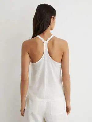 REISS Lidie Linen Racer-back Vest - White