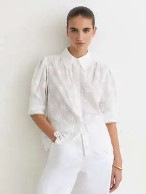 REISS Floral-embroidered Shirt