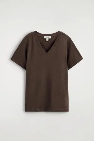 Cos Cotton V-neck T-shirt - Brown