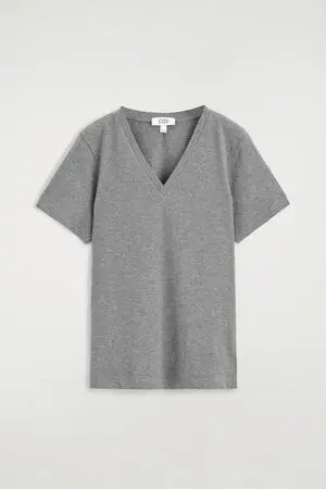Cos Cotton V-neck T-shirt - Gray