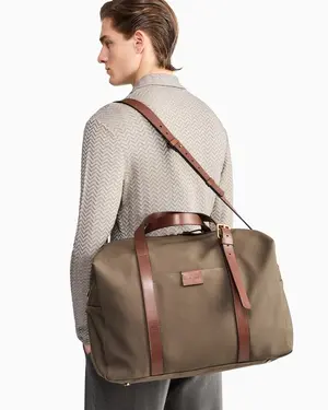 Giorgio Armani Canvas And Leather Duffle Bag - Brown