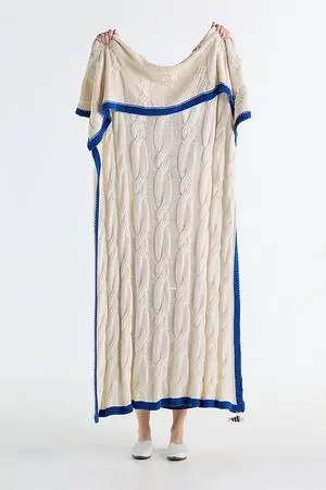 Anthropologie Juni Cotton Knit Throw With Charms - Ivory