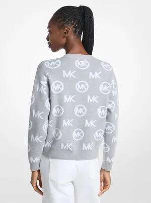 Michael Kors Logo Jacquard Cotton Blend Cardigan