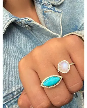 Meira T 14k Yellow Rainbow Moonstone And Diamond Ring - Gold