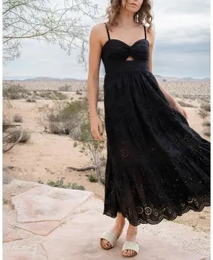 CHANGE OF SCENERY Jillian Embroidered Eyelet Tiered Maxi Dress