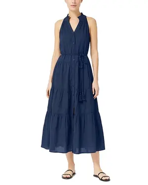 CHANGE OF SCENERY Tracy Cotton Tiered Midi Shirt Cover-up Dress - Navy