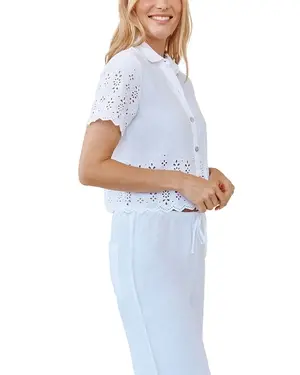 Bella Dahl Short Sleeve Embroidered Button Down Top