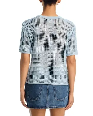 Aqua Knit Crochet Trim Top