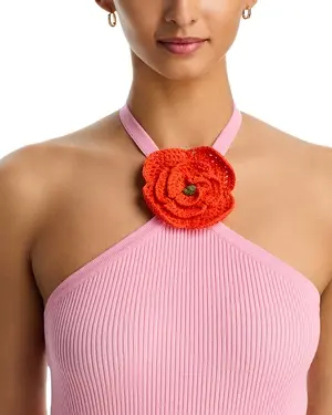 Aqua Asymmetric Neck Rosette Trim Dress