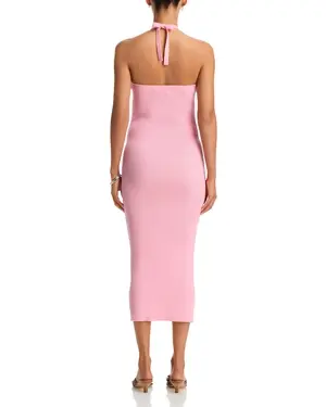 Aqua Asymmetric Neck Rosette Trim Dress