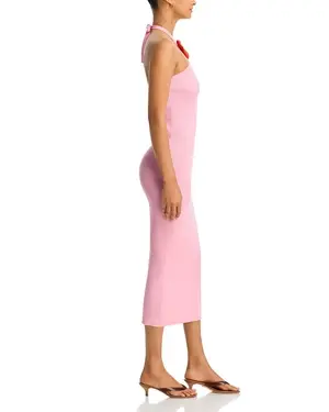 Aqua Asymmetric Neck Rosette Trim Dress