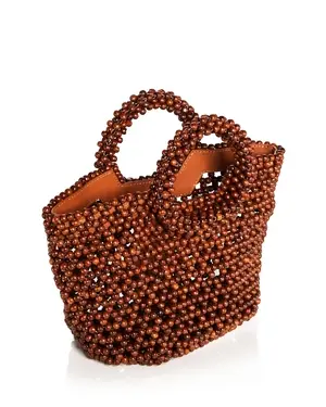 Aqua Woven Beaded Top Handle Bag - Brown